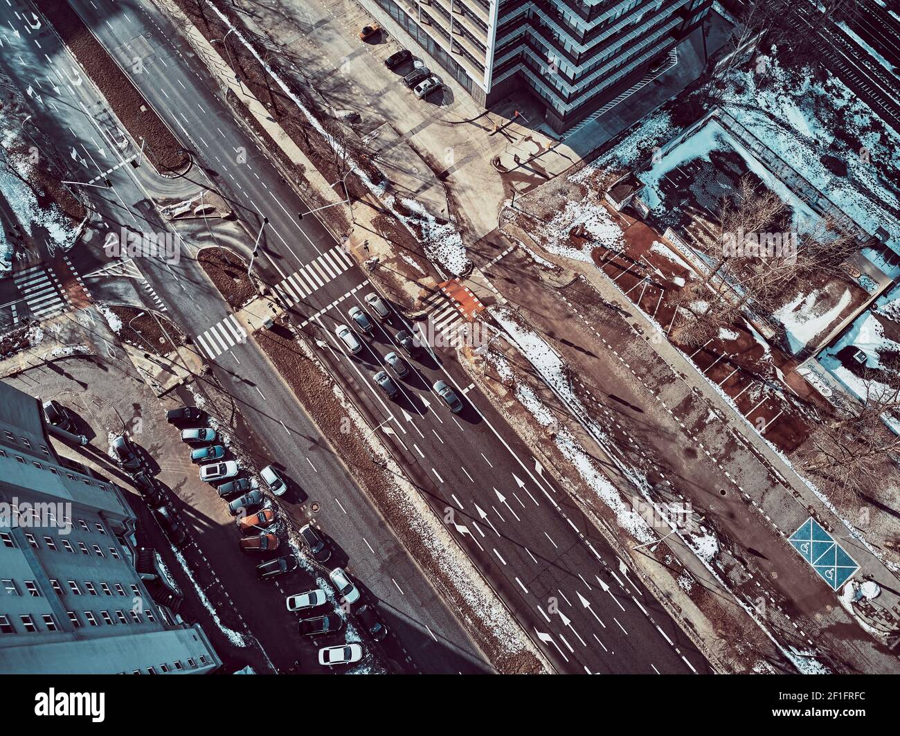 Beautiful panoramic aerial drone top down view of the Warsaw City ...