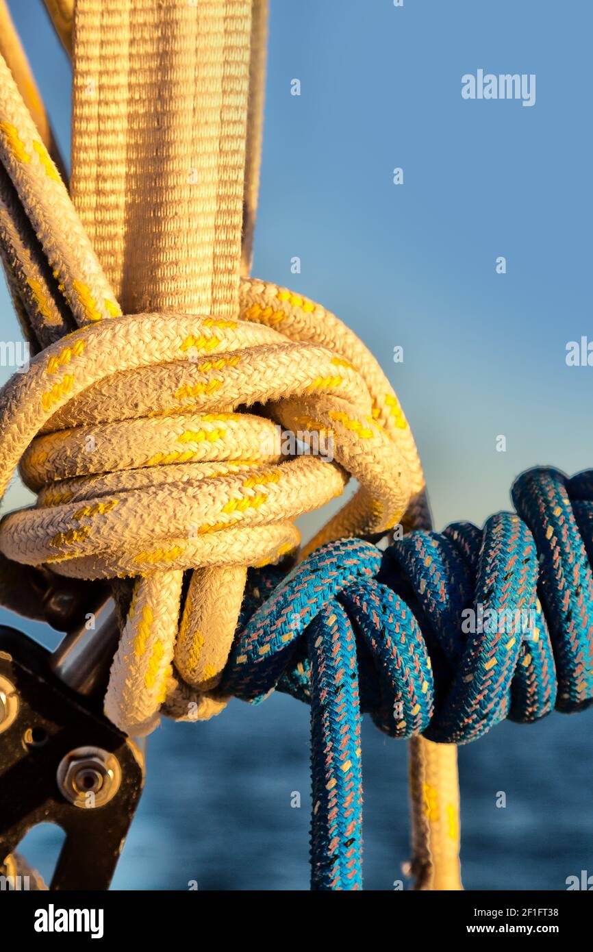 A old catamaran rope in the sky like abstract concept Stock Photo - Alamy