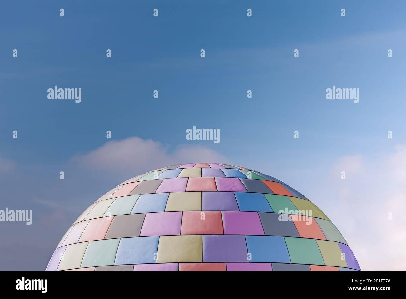 Planetarium with coloured façade, outdoor observatory with pastel ...