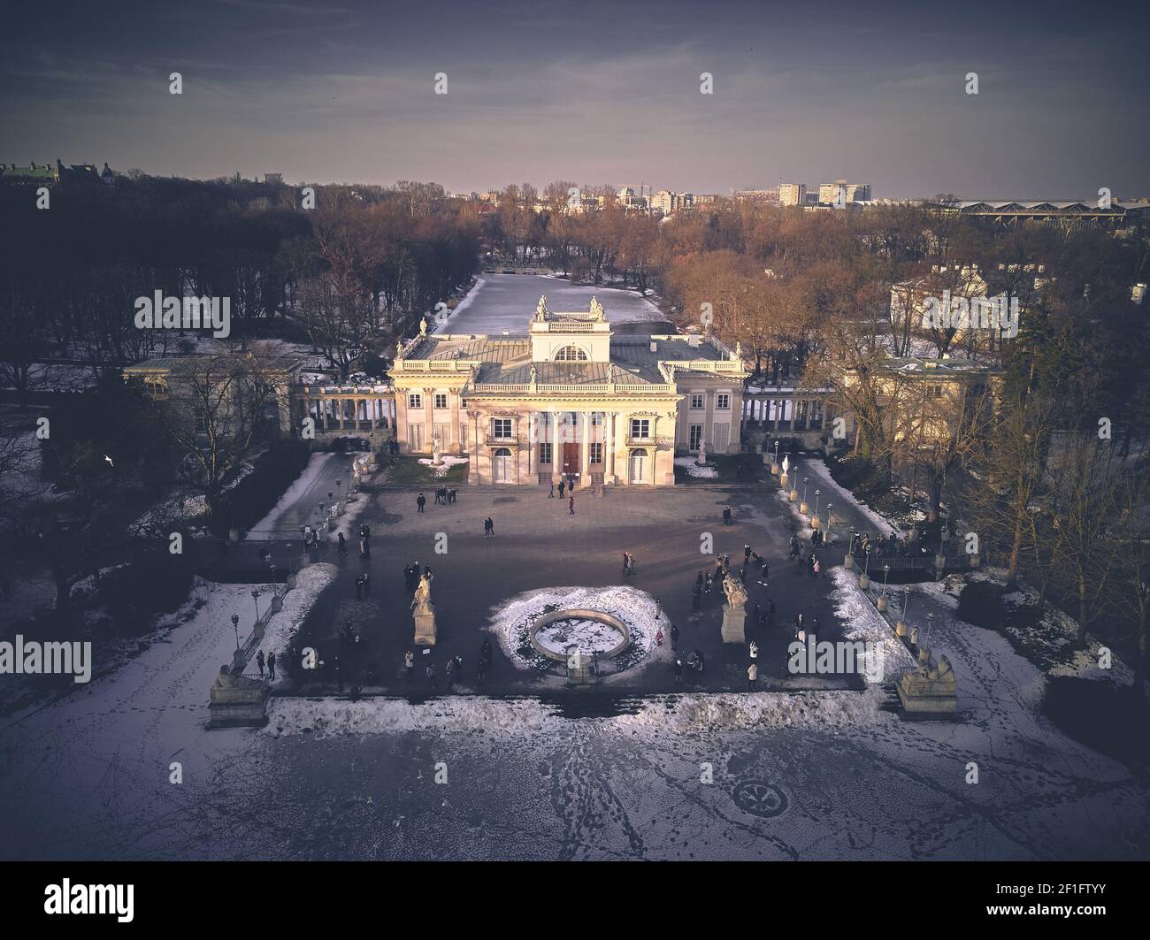 Beautiful panoramic aerial drone view of the Palace on the Isle (Polish ...