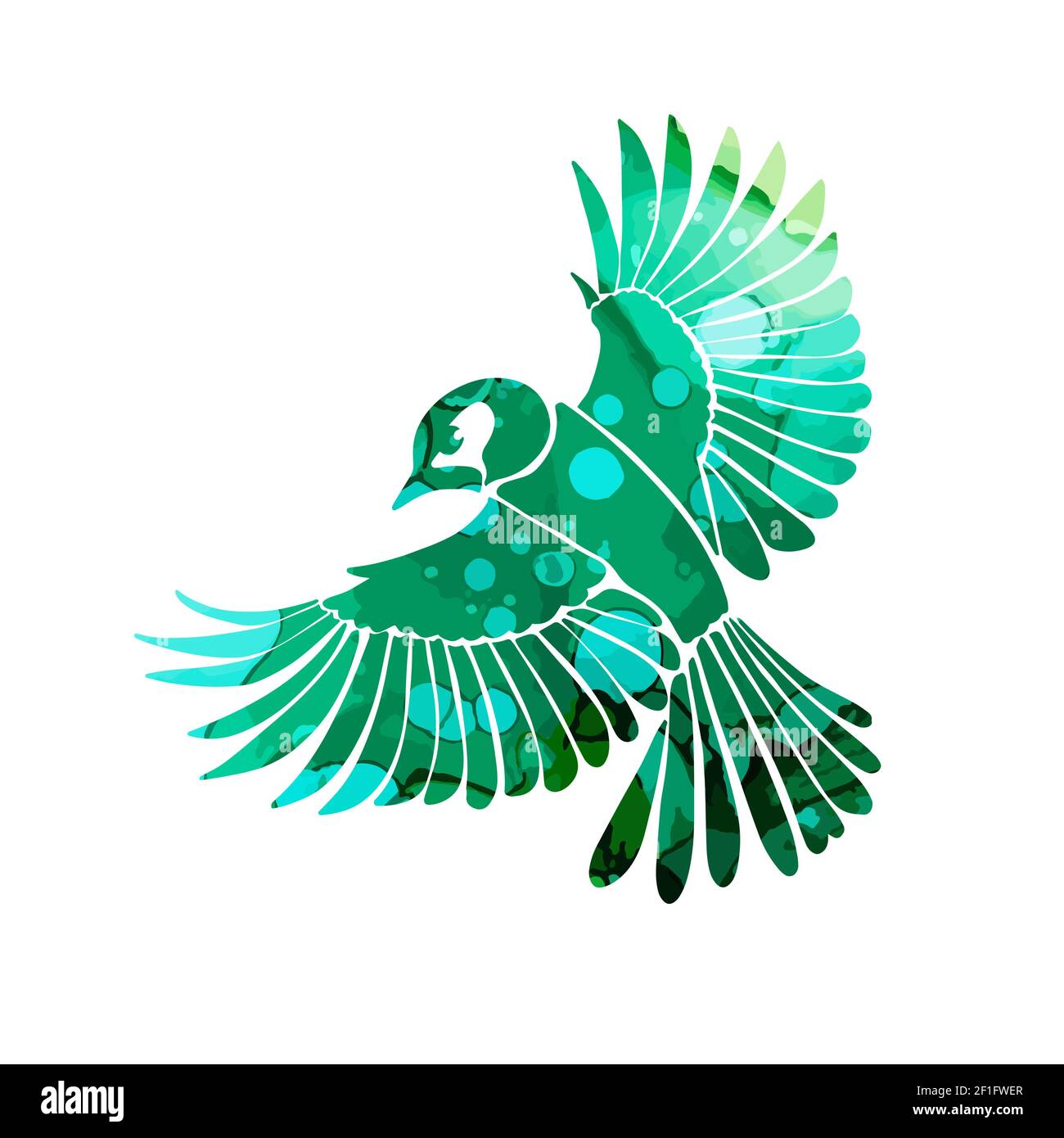 A multi-colored green flying decorative bird. Vector illustration Stock ...