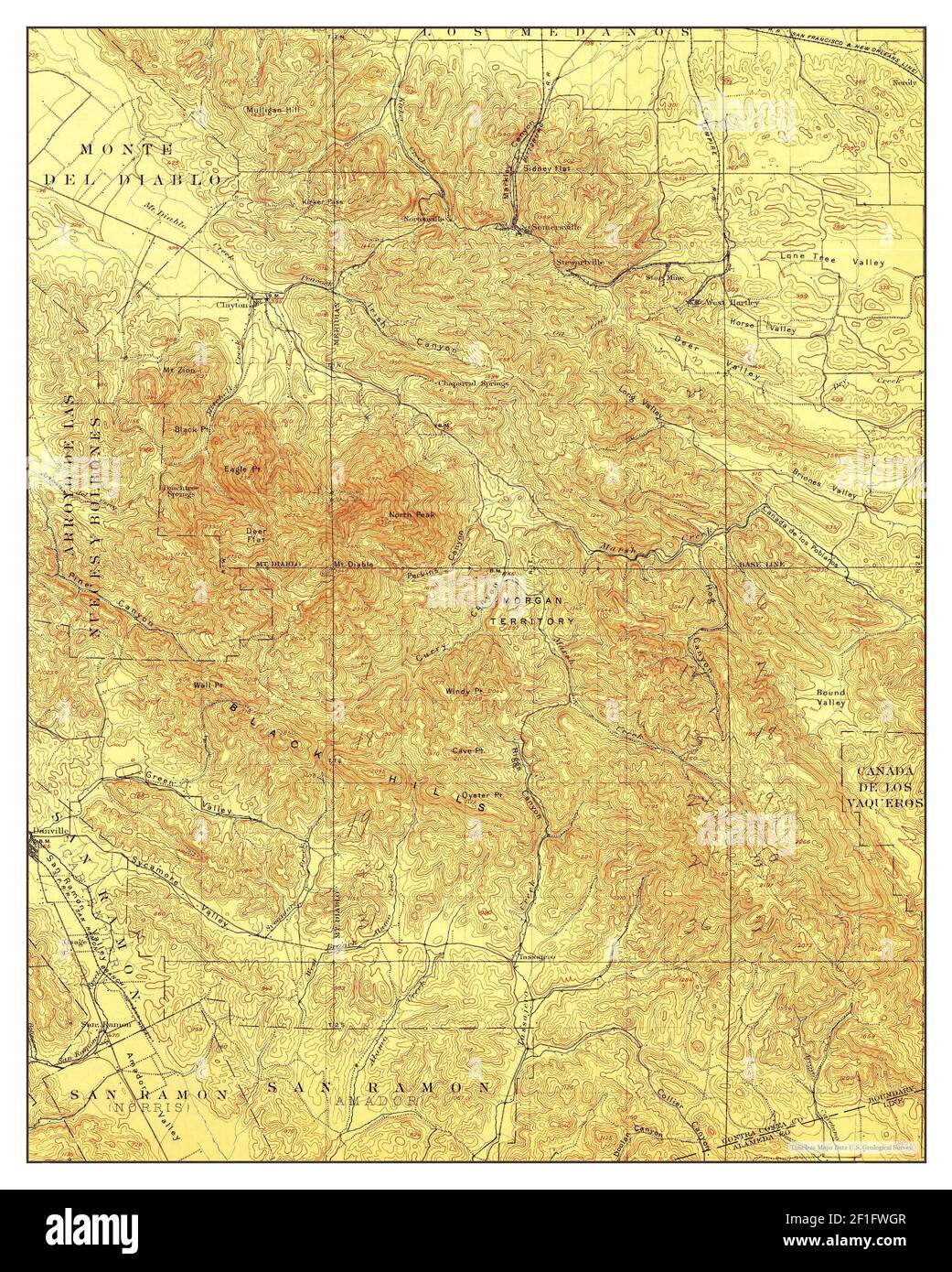 Mt Diablo, California, map 1898, 1:62500, United States of America by ...