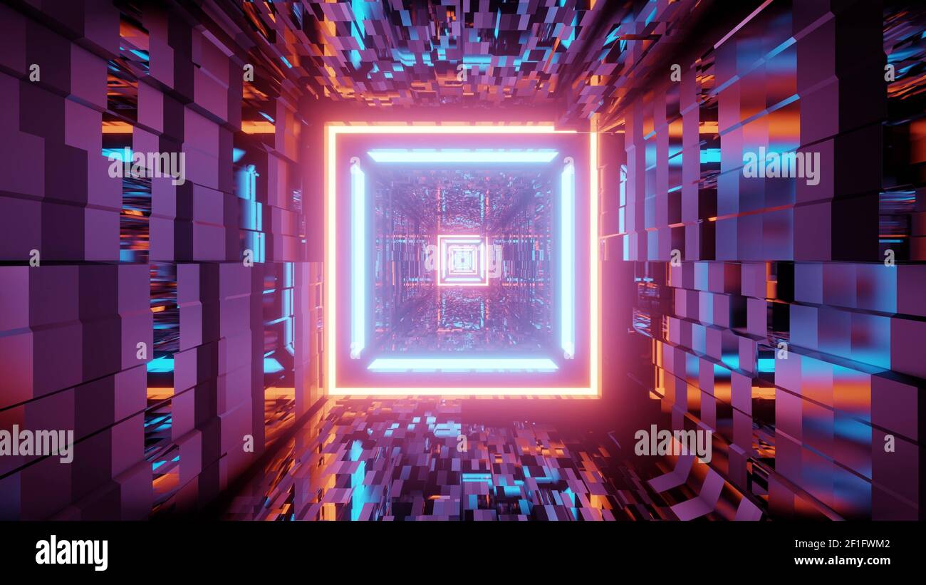 A 3D rendering futuristic background with colorful laser neon lights ...