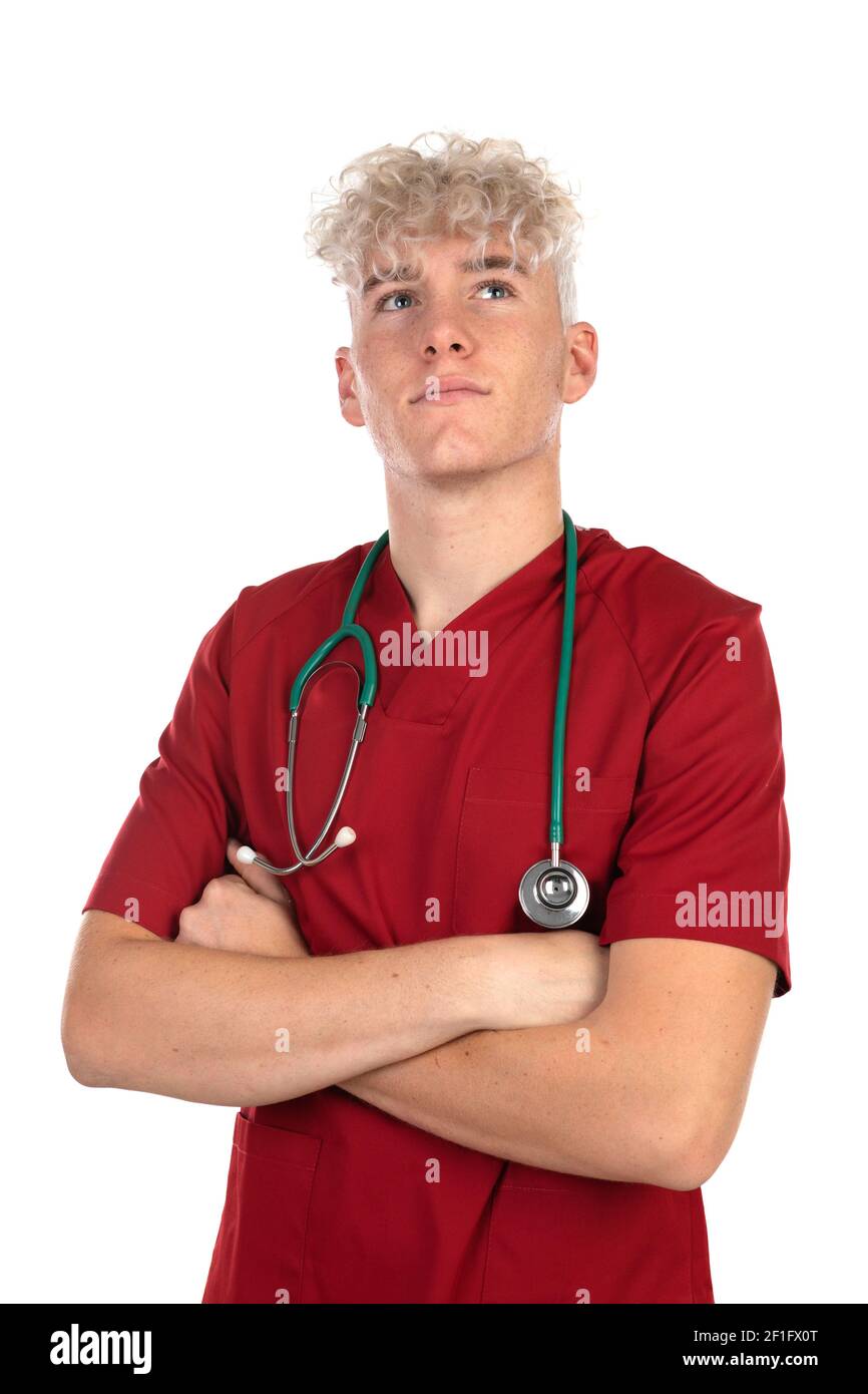 Cool young doctor isolated on a white background Stock Photo - Alamy