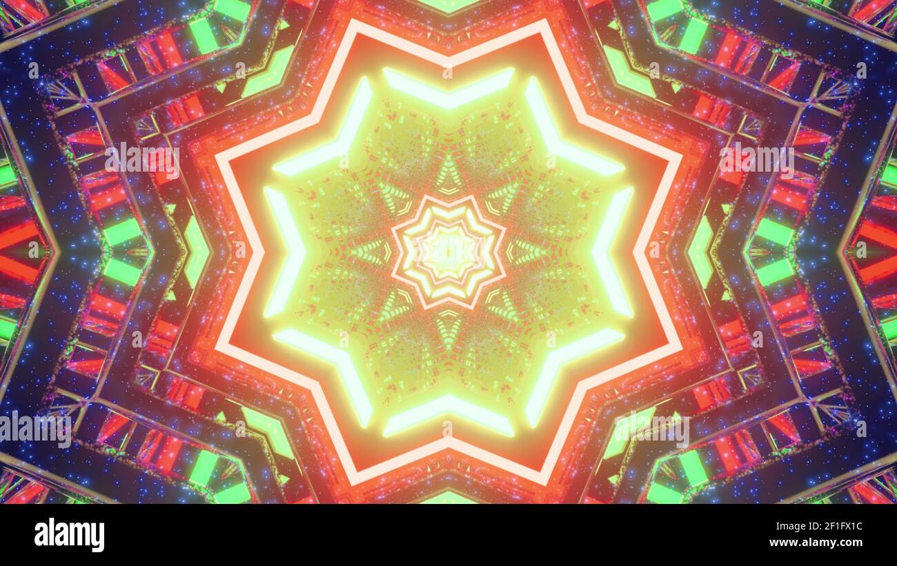 A 3D rendering futuristic background with colorful laser neon lights ...