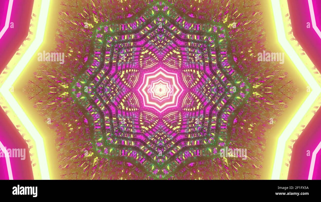 A 3D rendering futuristic background with colorful neon lights and ...