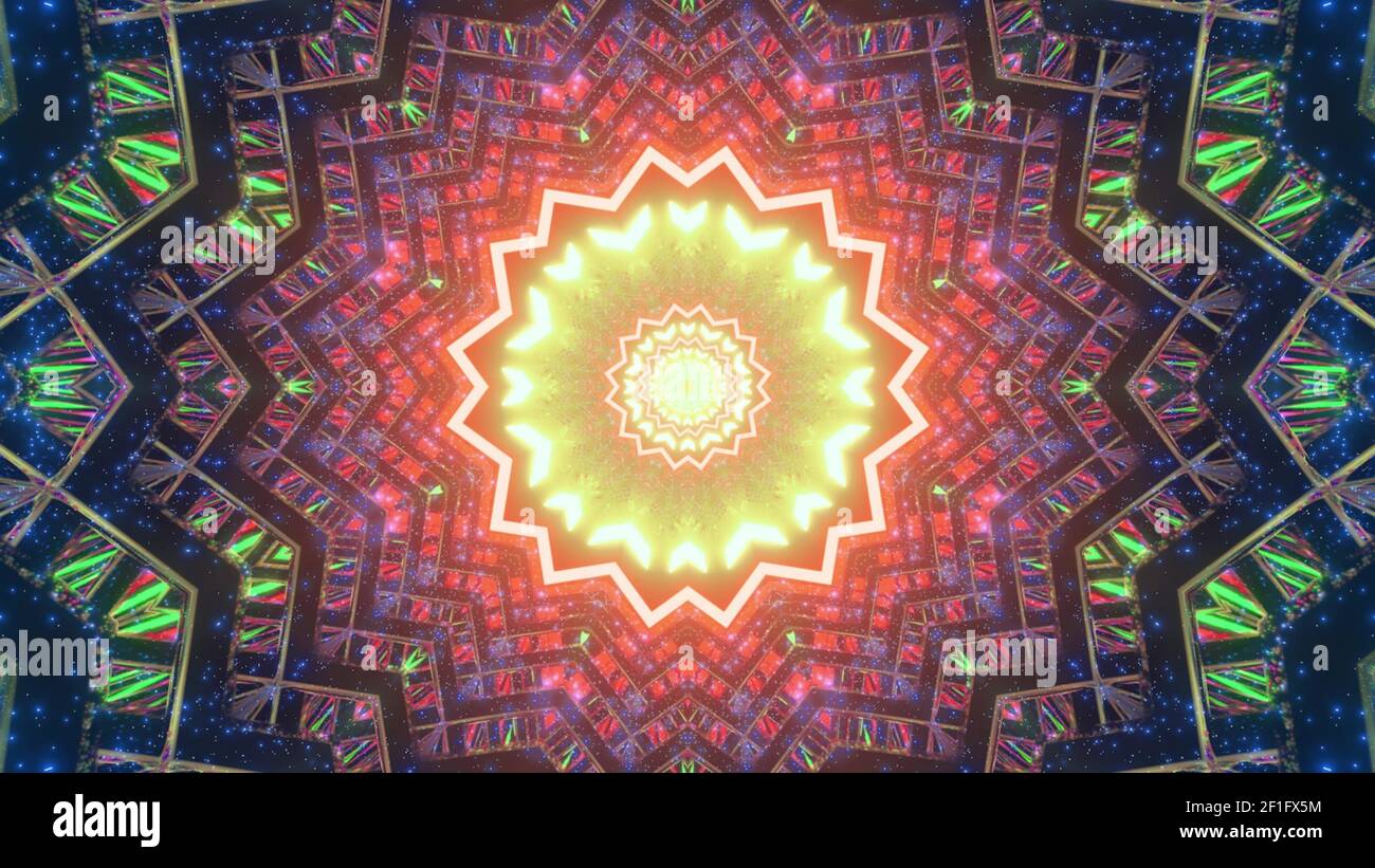 A 3D rendering futuristic background with colorful neon lights and ...