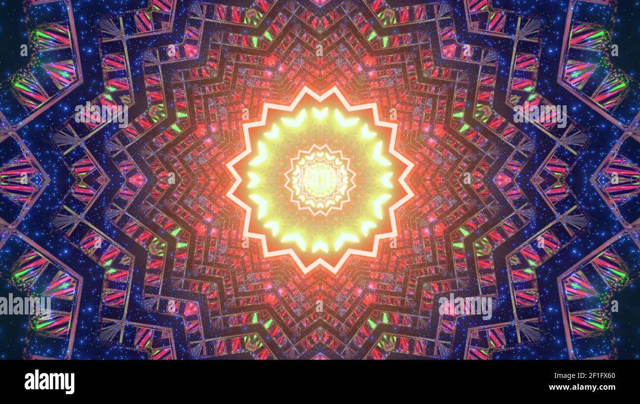 A 3D rendering futuristic background with colorful neon lights and ...