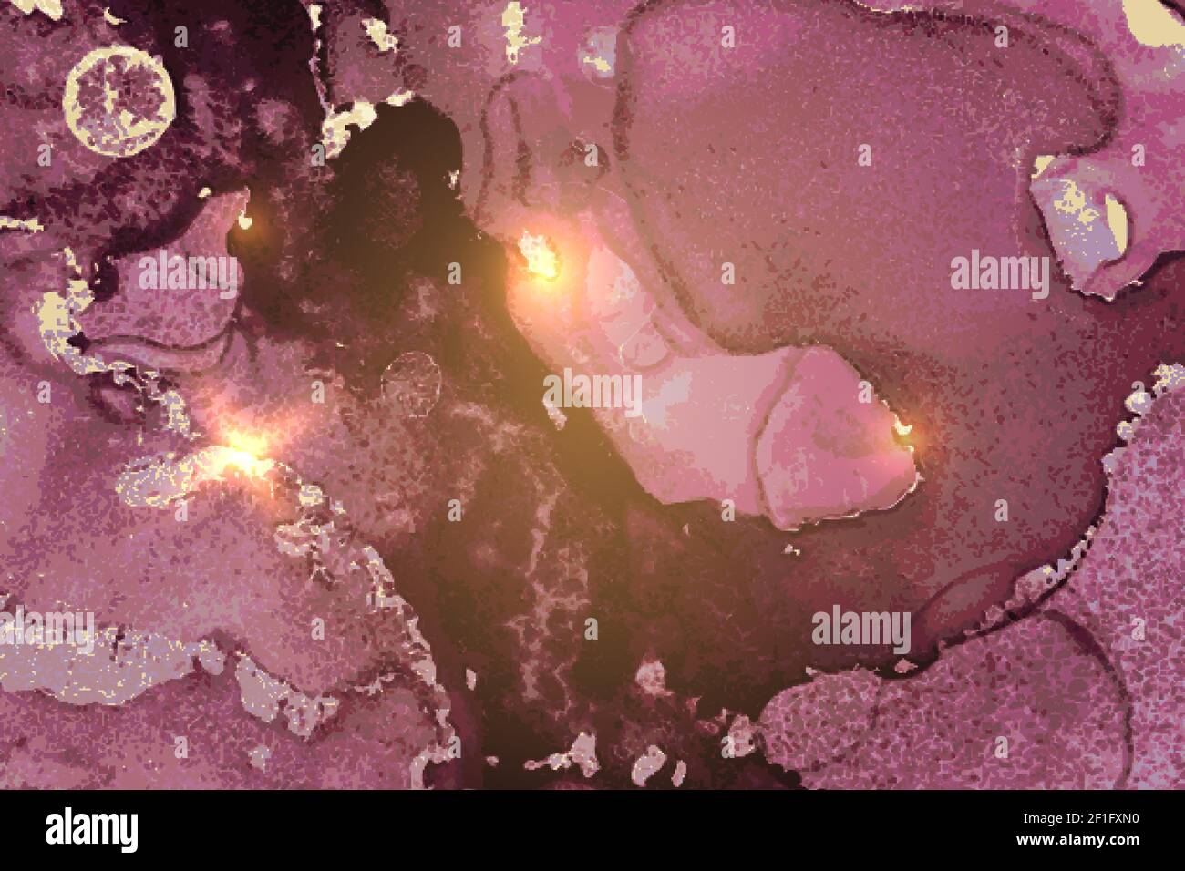 Purple and gold abstract background. Alcohol ink marble texture with ...