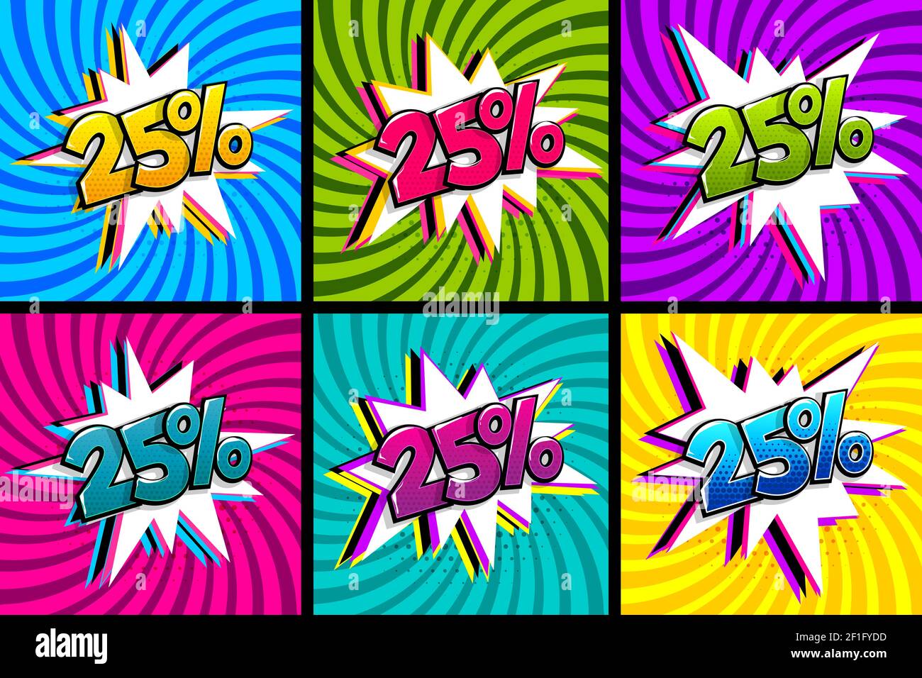 Comic text 25 percent sale set discount. Colored speech bubble on ...