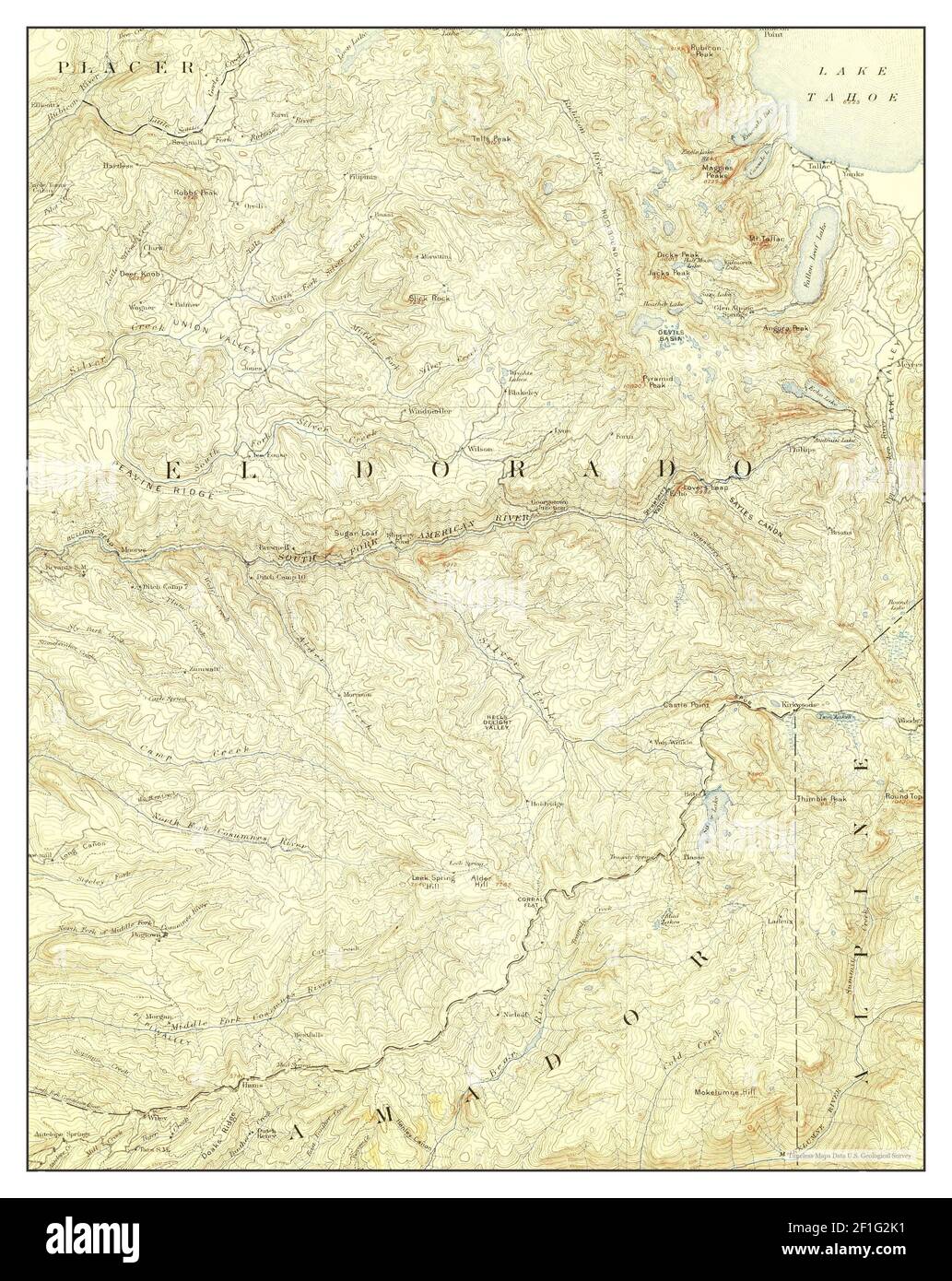 Pyramid Peak, California, map 1891, 1:125000, United States of America ...