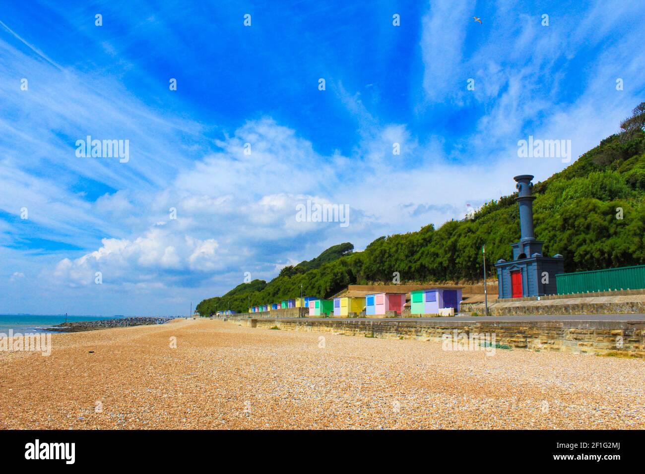 Colorful bungalows on the beach on nice summer day,Folkestone ...