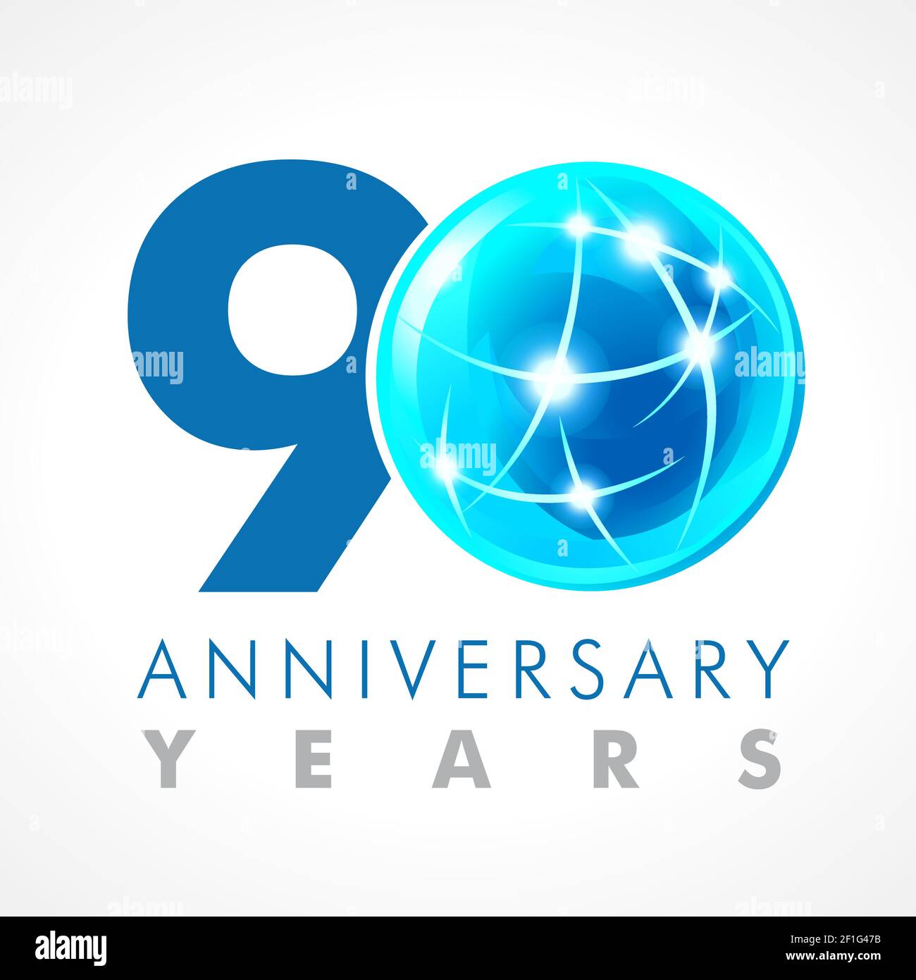 90th anniversary numbers. 90 years old logotype. Bright congrats ...