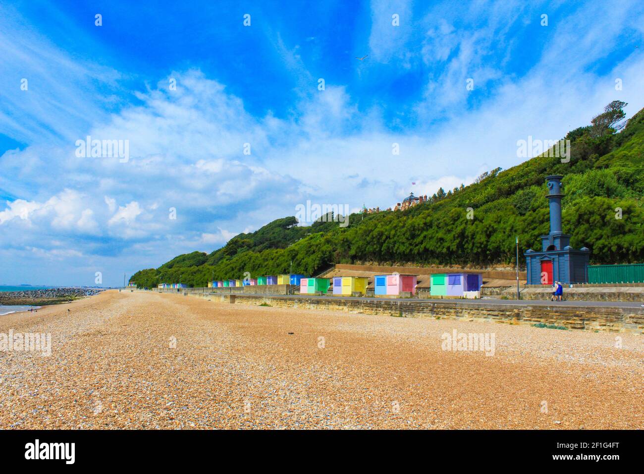 Colorful bungalows on the beach on nice summer day,Folkestone ...