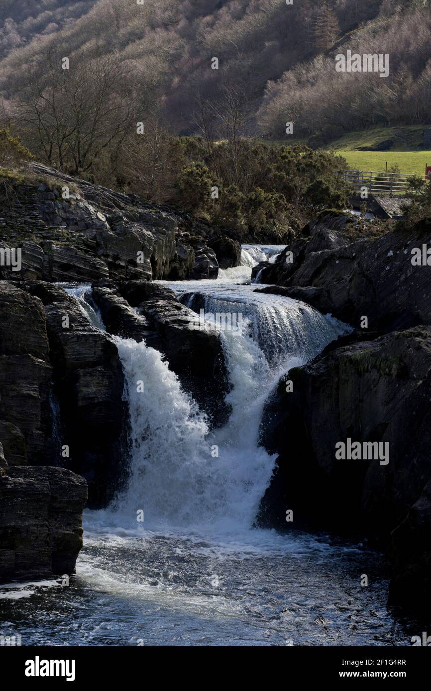 Waterfalls by the Cwm Rheidol Reservoir in Ceredigion,Wales,UK Stock ...