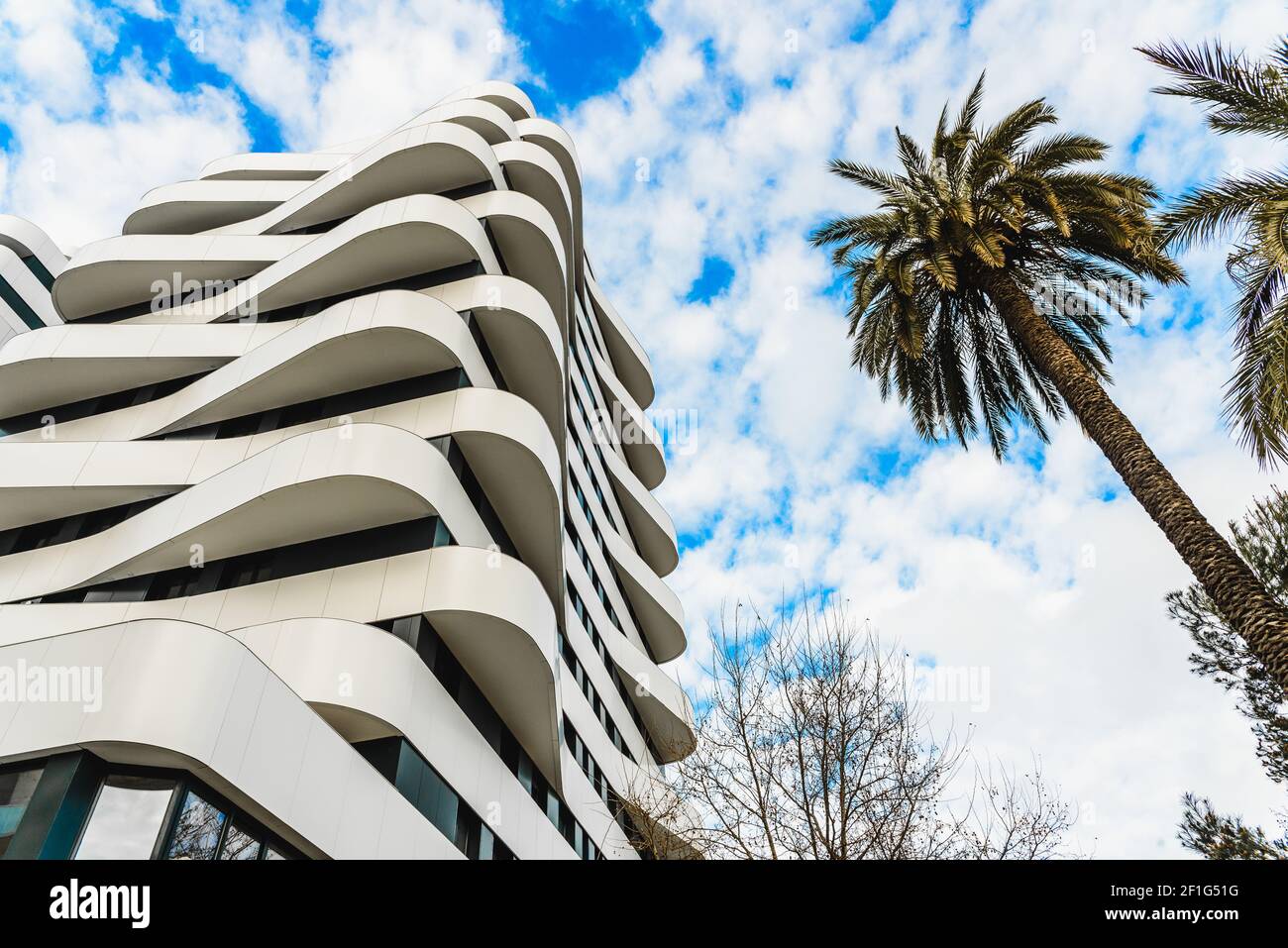 Residential building with a futuristic and minimalist design with a ...