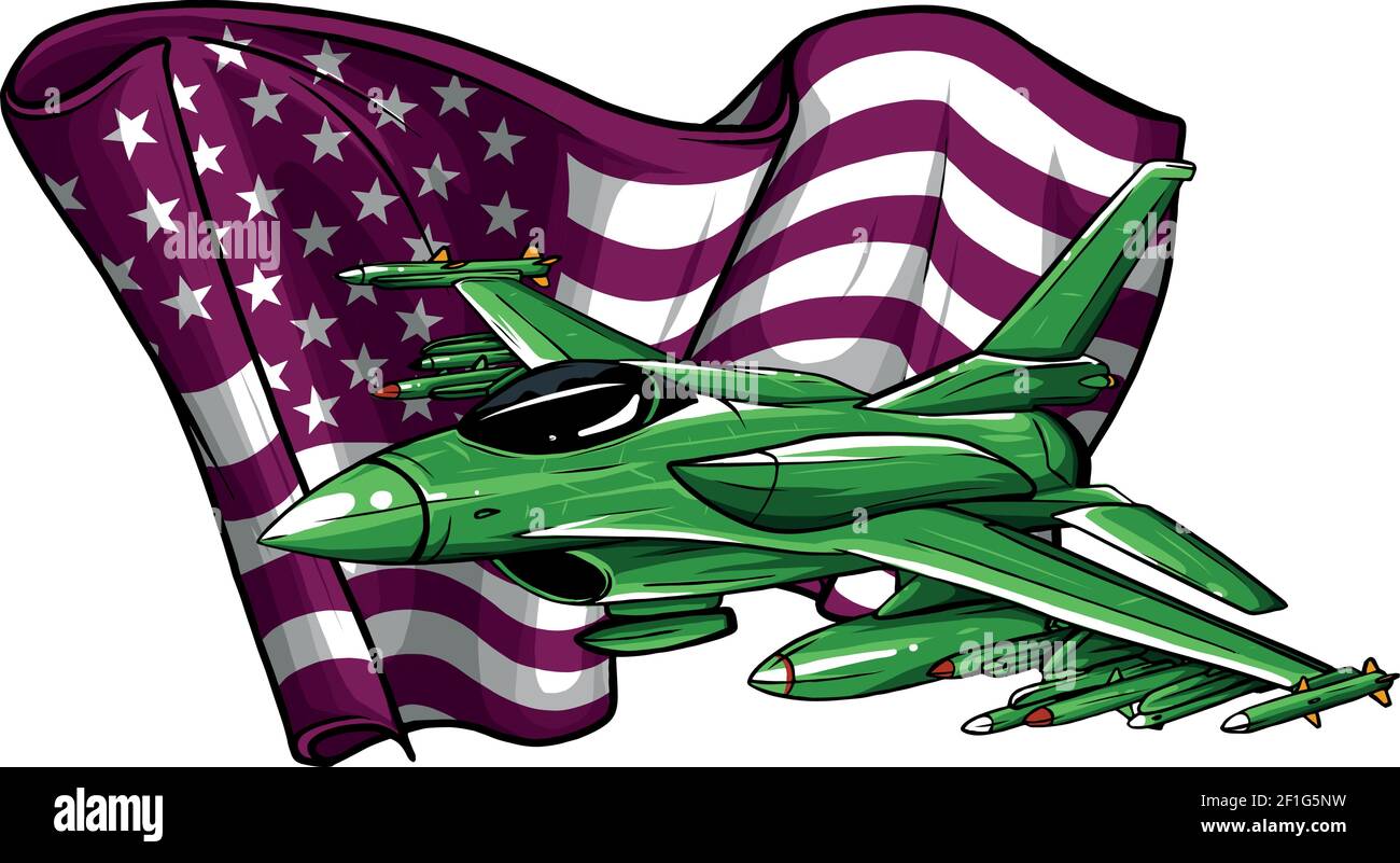 Military fighter jets with american flag. Vector illustration Stock ...