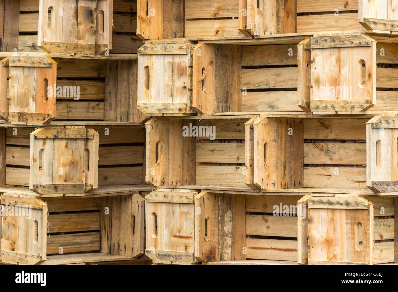A wall with many wooden crates Stock Photo - Alamy