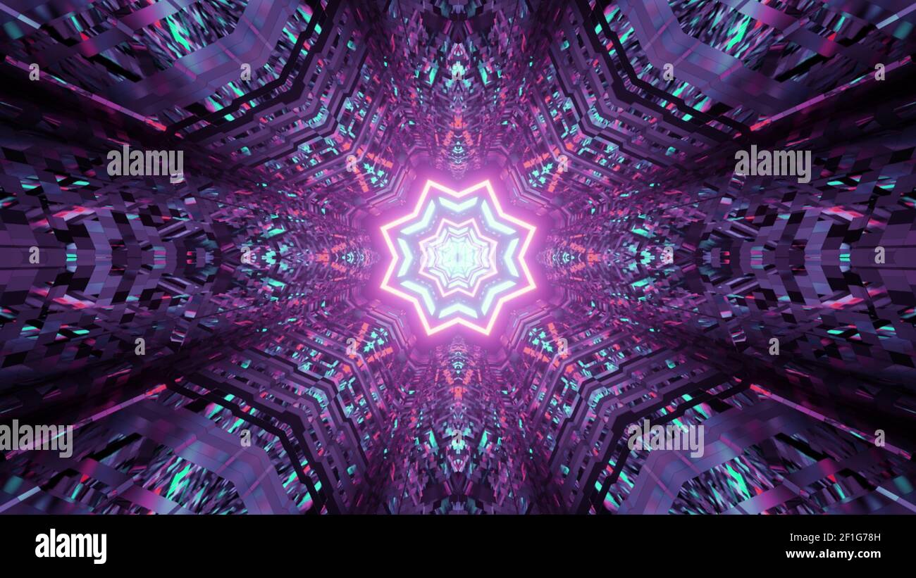 A 3D rendering futuristic background with colorful neon lights and tunnel motion patterns Stock ...