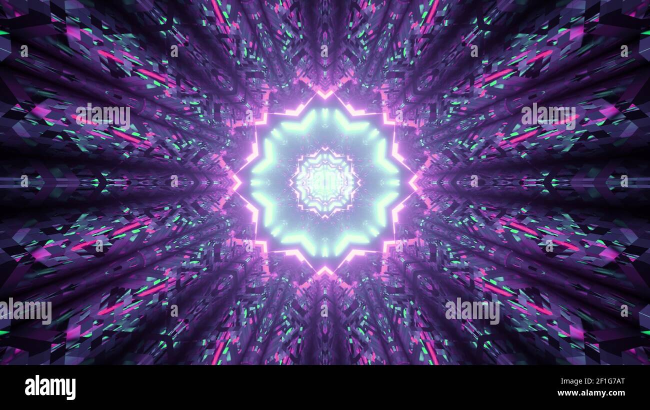 A 3D rendering futuristic background with colorful neon lights and ...