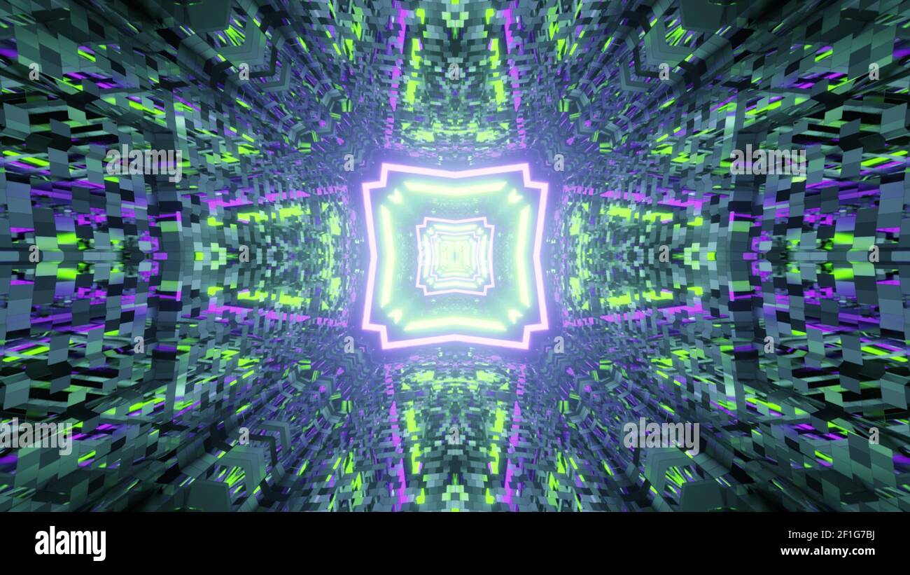 A 3D rendering futuristic background with colorful neon lights and ...