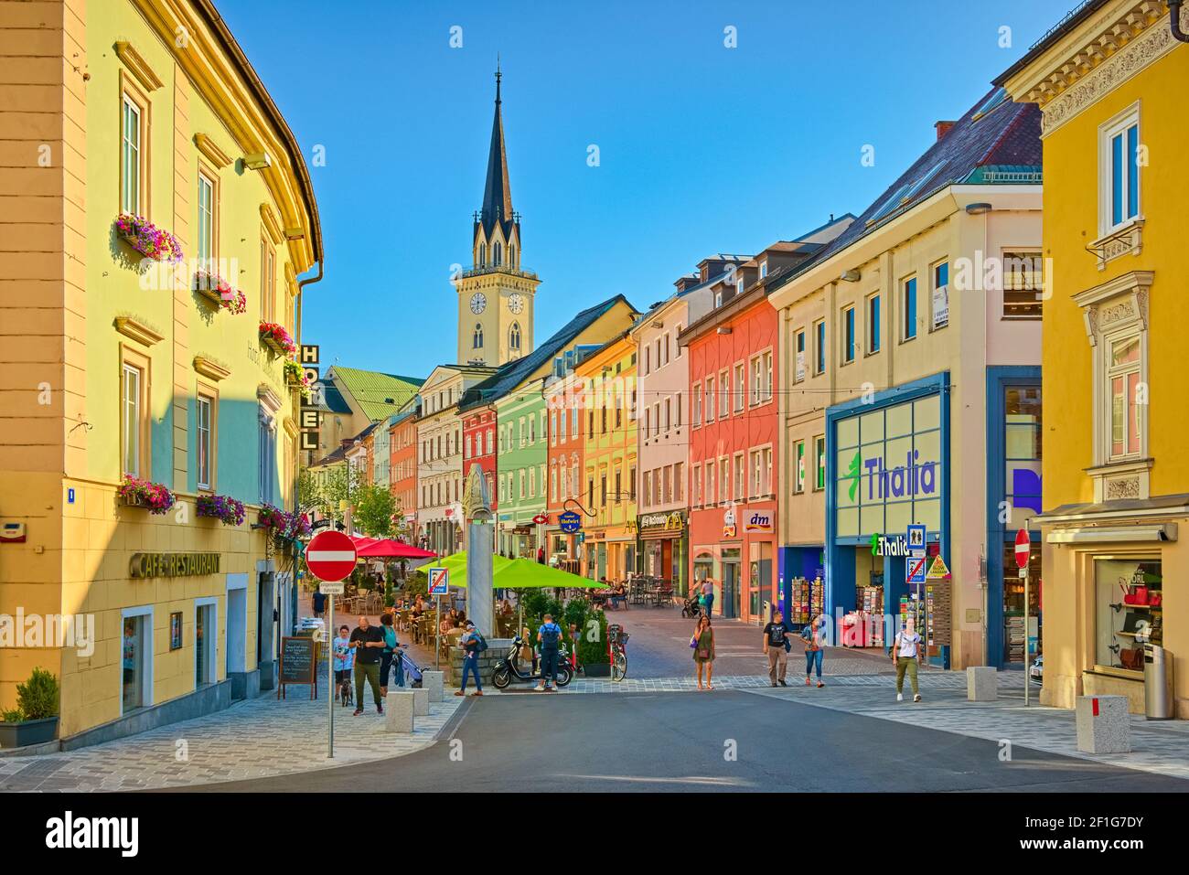 Villach - July 2020, Austria: View of the main street with colorful ...