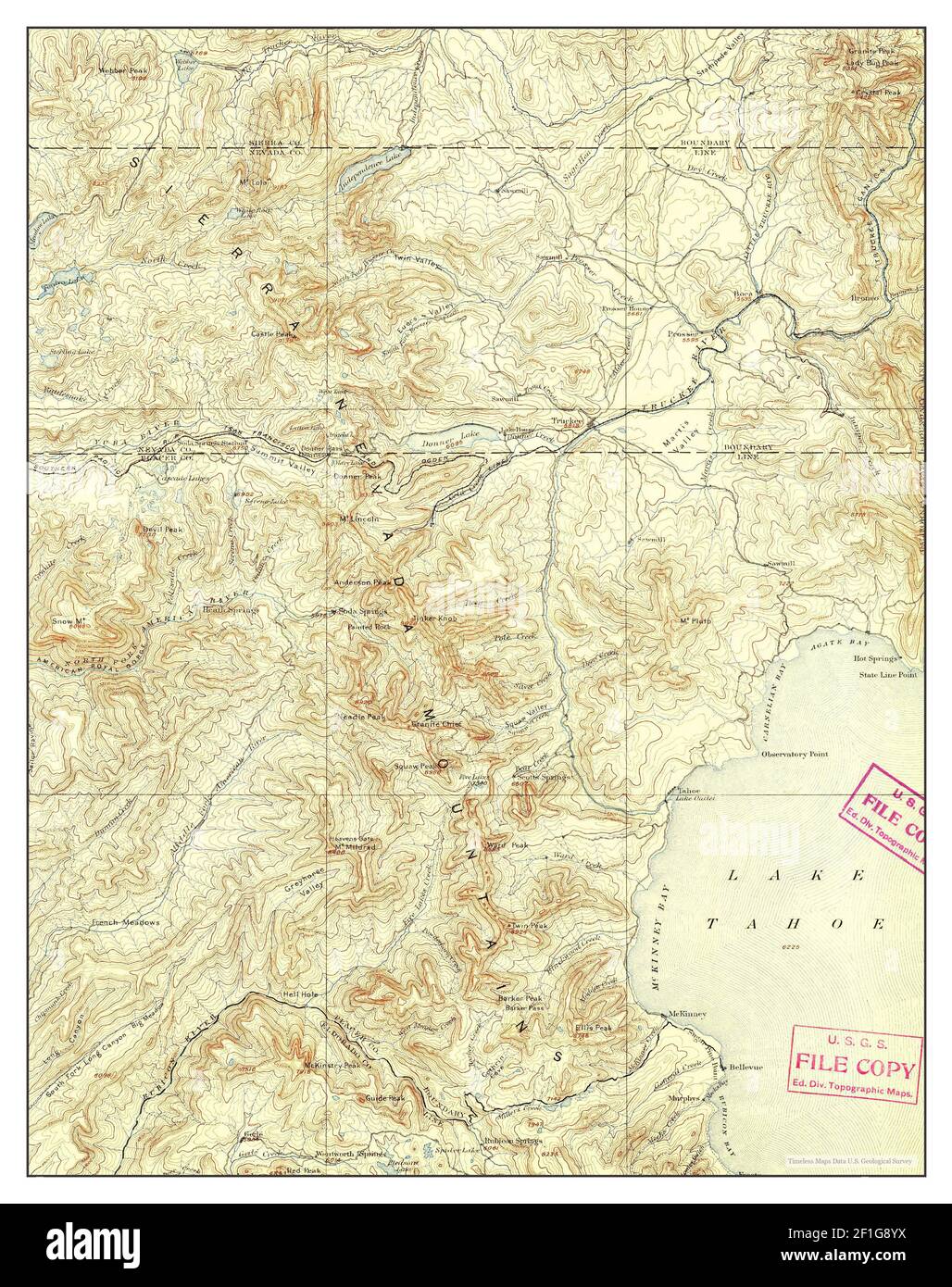 Truckee, California, map 1895, 1:125000, United States of America by ...