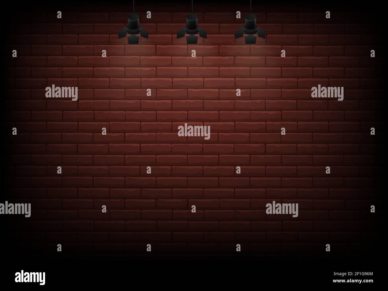 Lighted stage with red brick wall behind, vector background Stock ...
