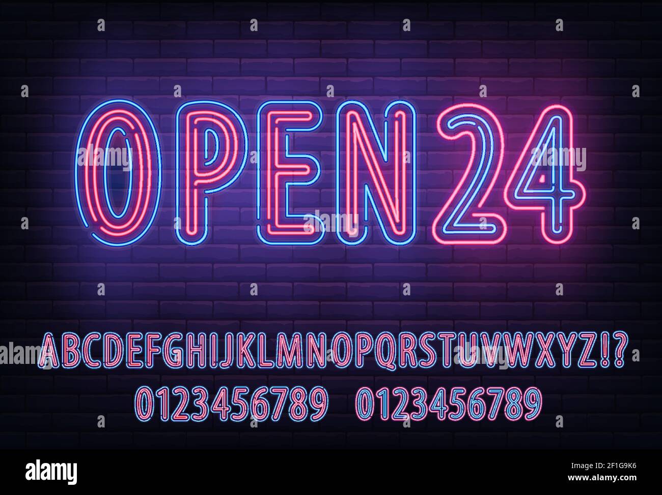 Neon Lighted Typeset, alphabet full abc font set with neon blue and red ...