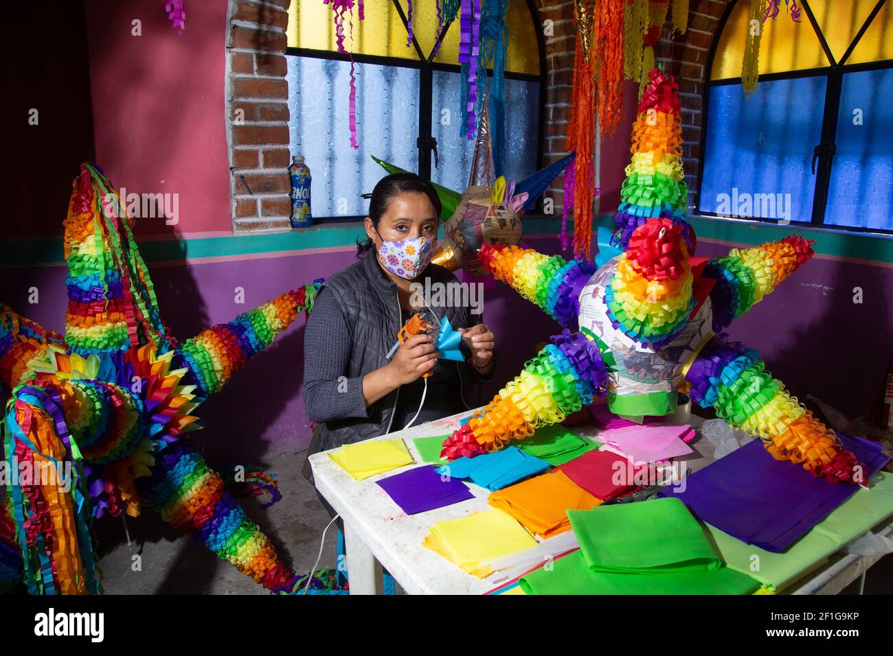 ACOLMAN, MEXICO - MARCH 7, 2021: A woman manufactures the traditional ...