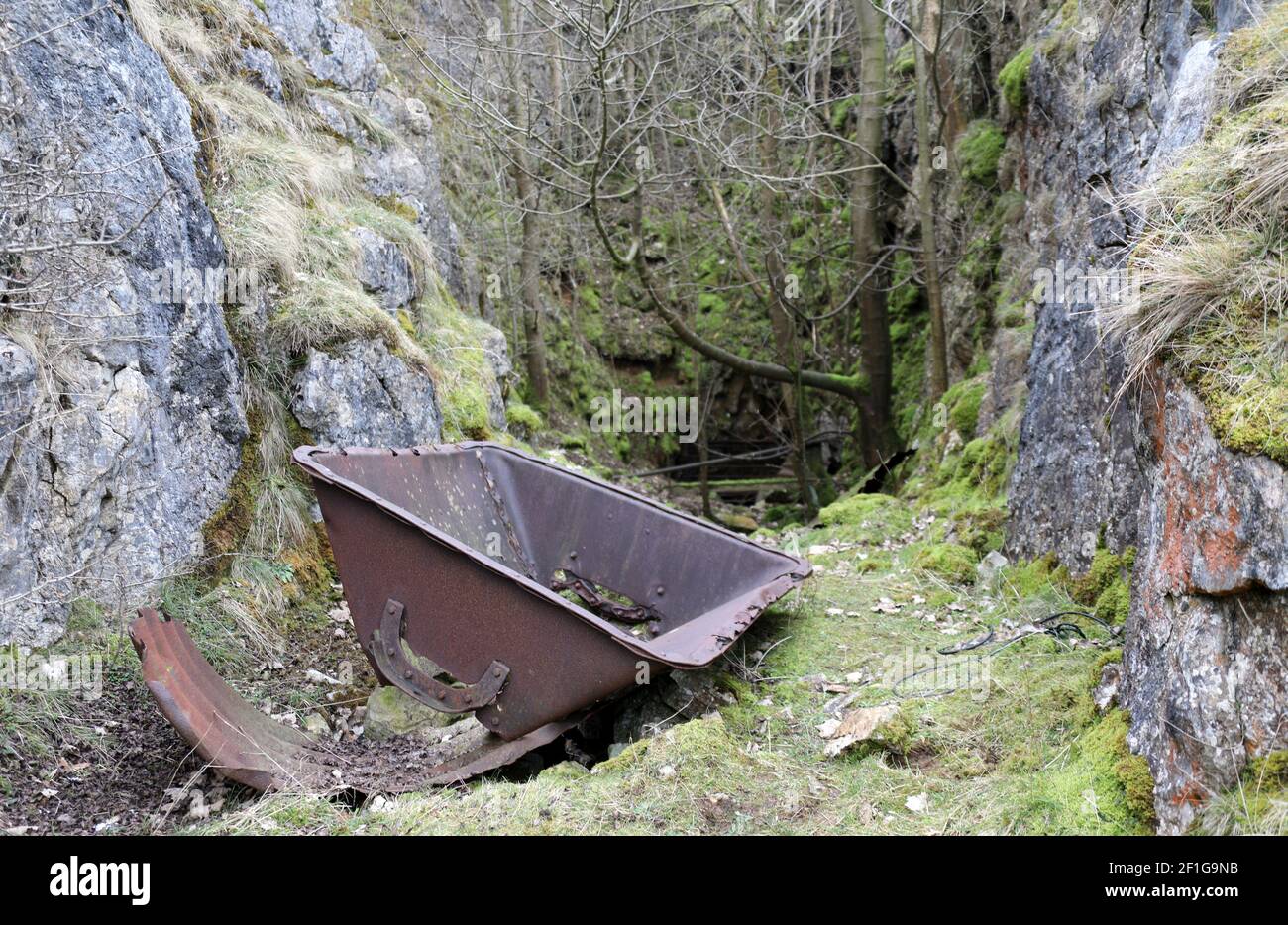 Disused mine at Hay Dale National Nature Reserve in the Derbyshire Peak ...