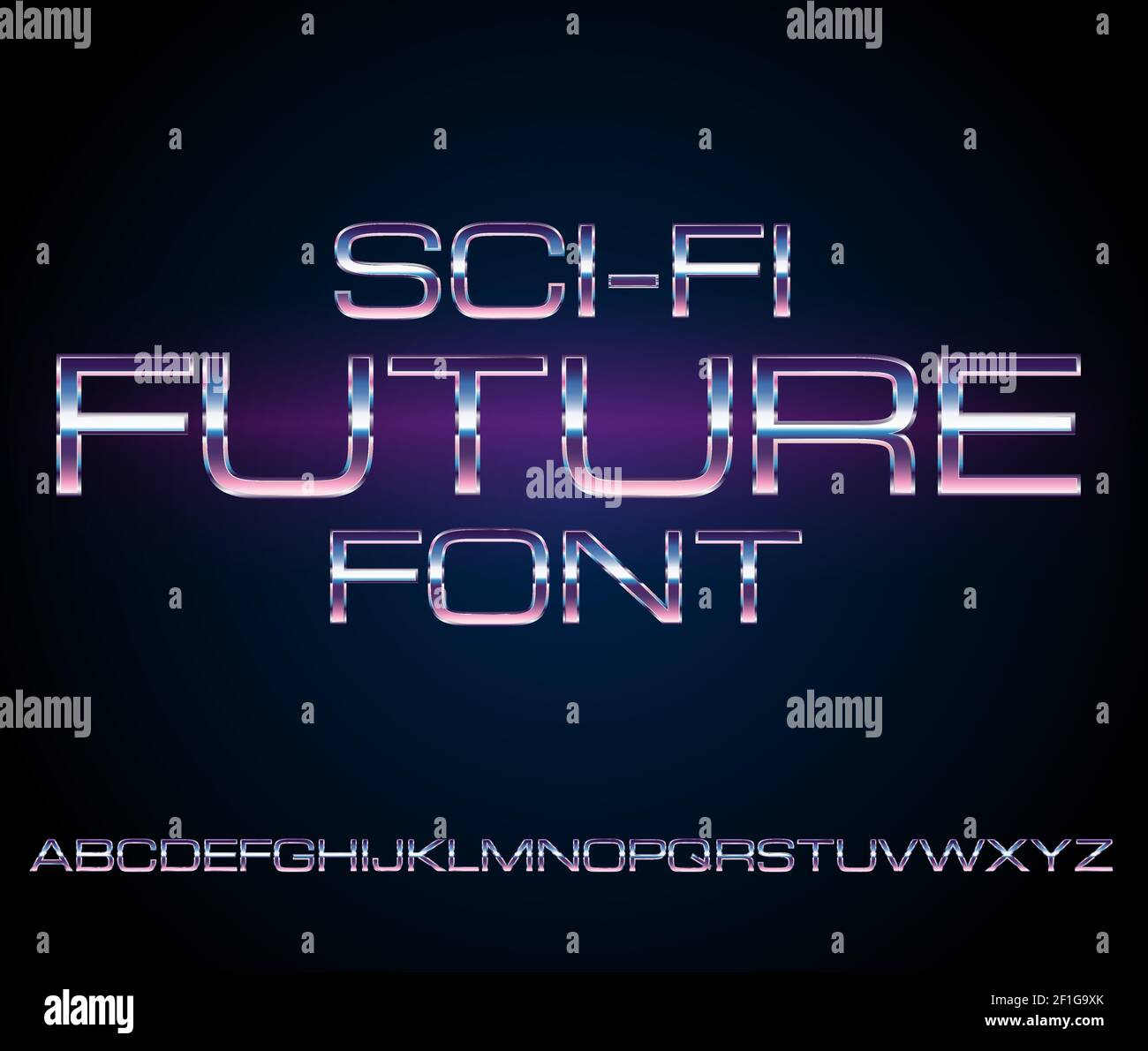 Sci-Fi Future Style Metal Techno Look Vector Font typeface set Stock ...