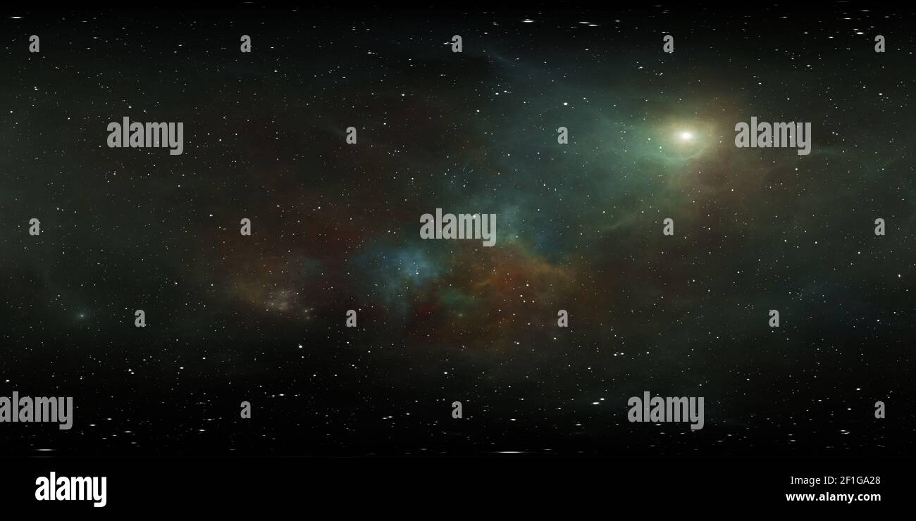 360 degree space background with nebula and stars, equirectangular ...
