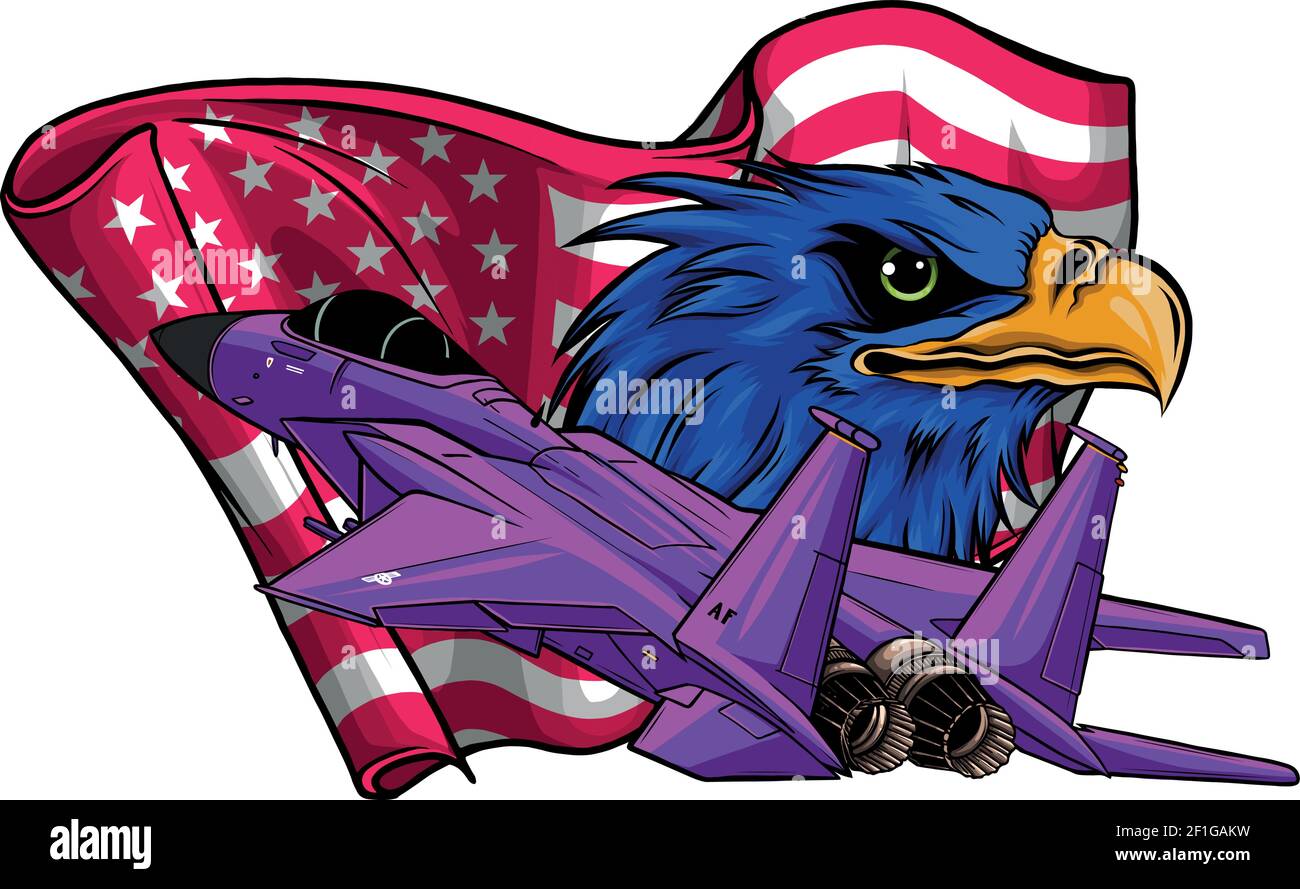 Military fighter jets with eagle and american flag Stock Vector Image ...