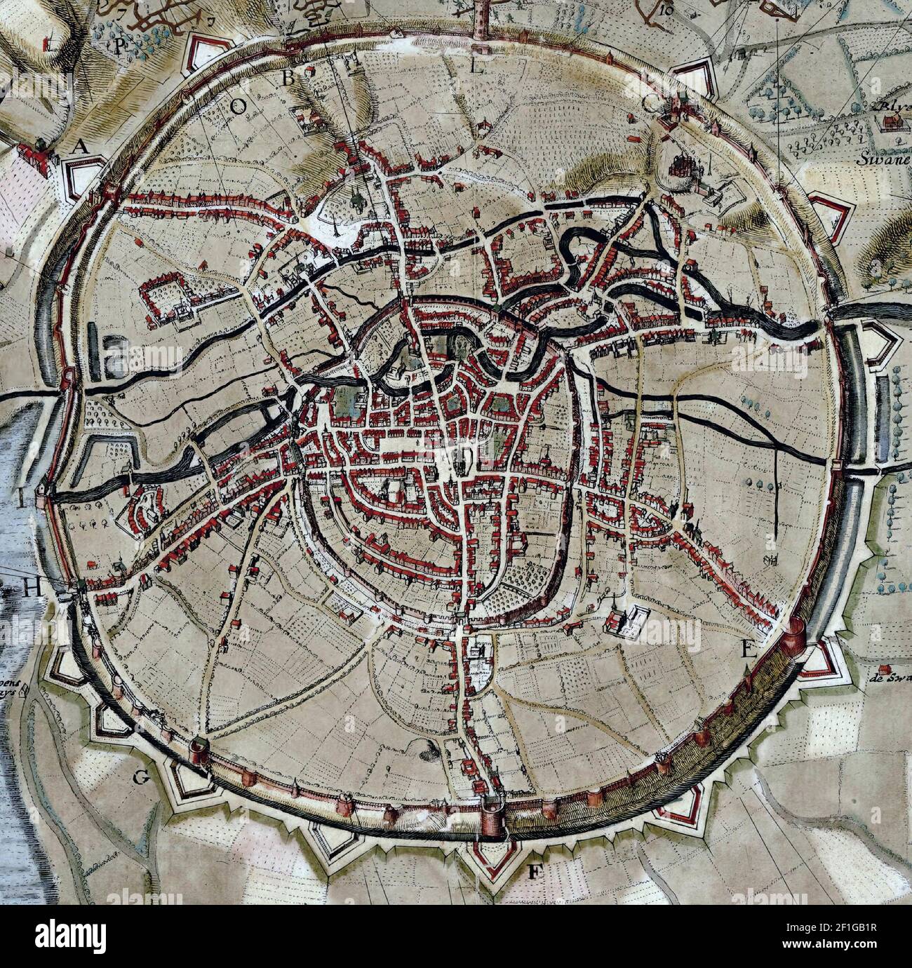 An illustration of an ancient map of a European fortification in the ...