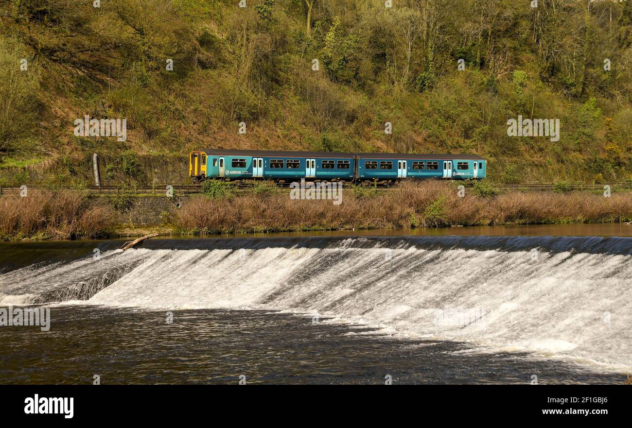 CARDIFF, WALES - APRIL 2018: Wide angle view of the waterfall on the ...