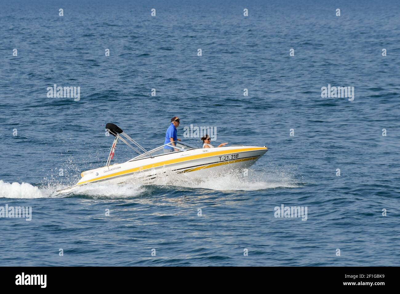 Motorboat with two people hi-res stock photography and images - Alamy