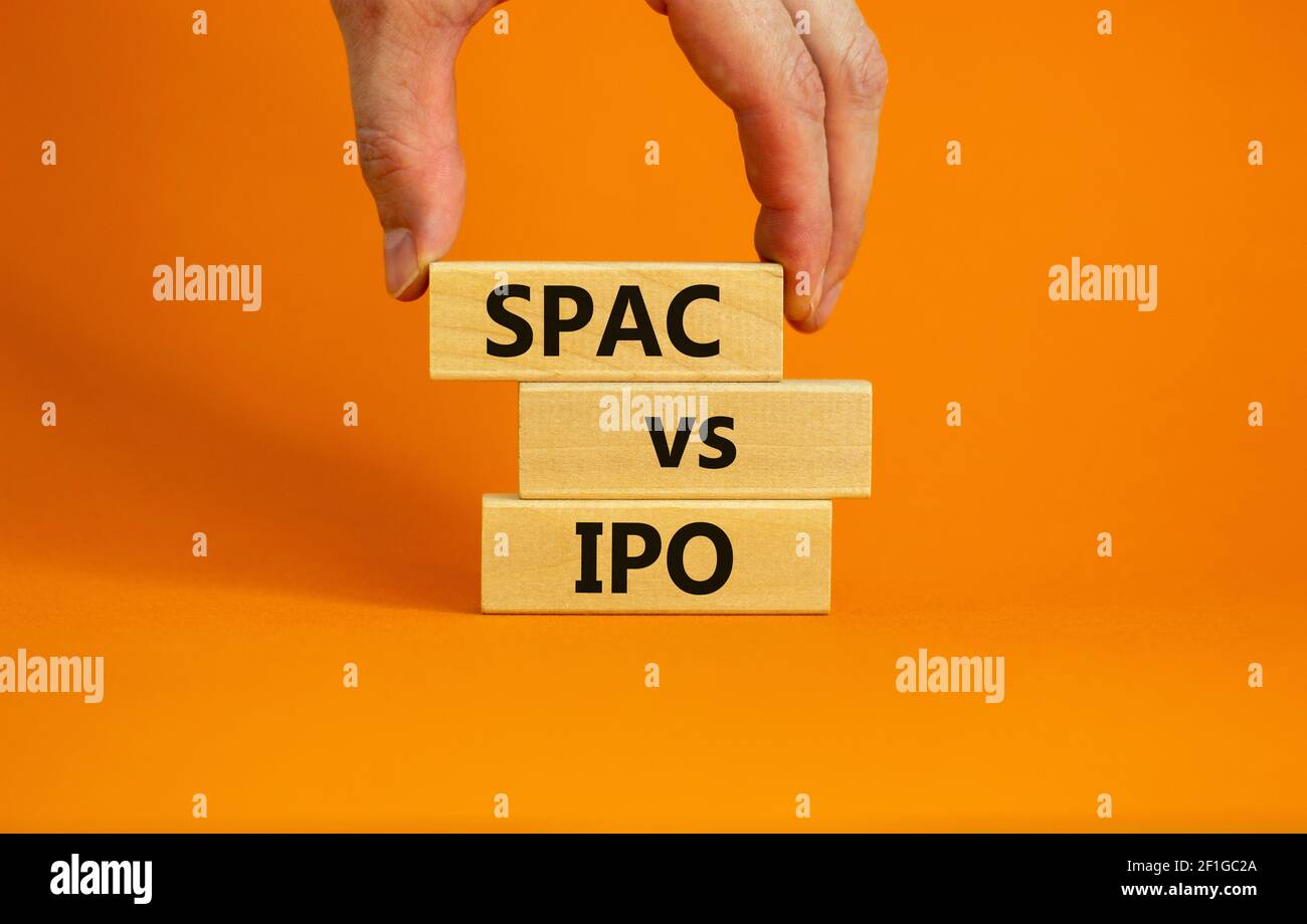 SPAC vs IPO symbol. Blocks with words 'SPAC, special purpose ...