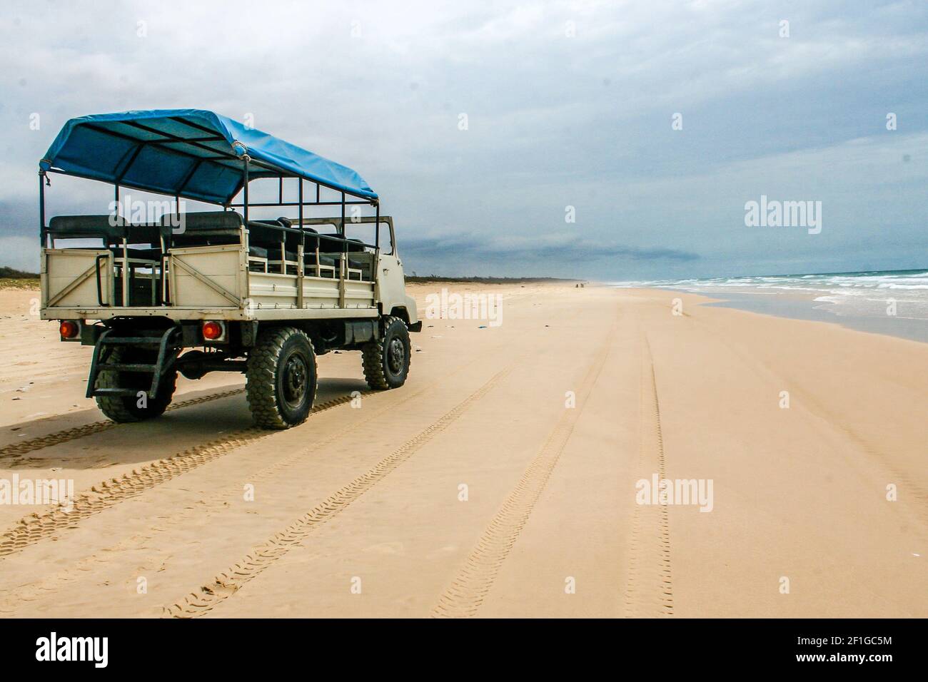 Senegal, vehicle for transporting tourists along a beach on the ...