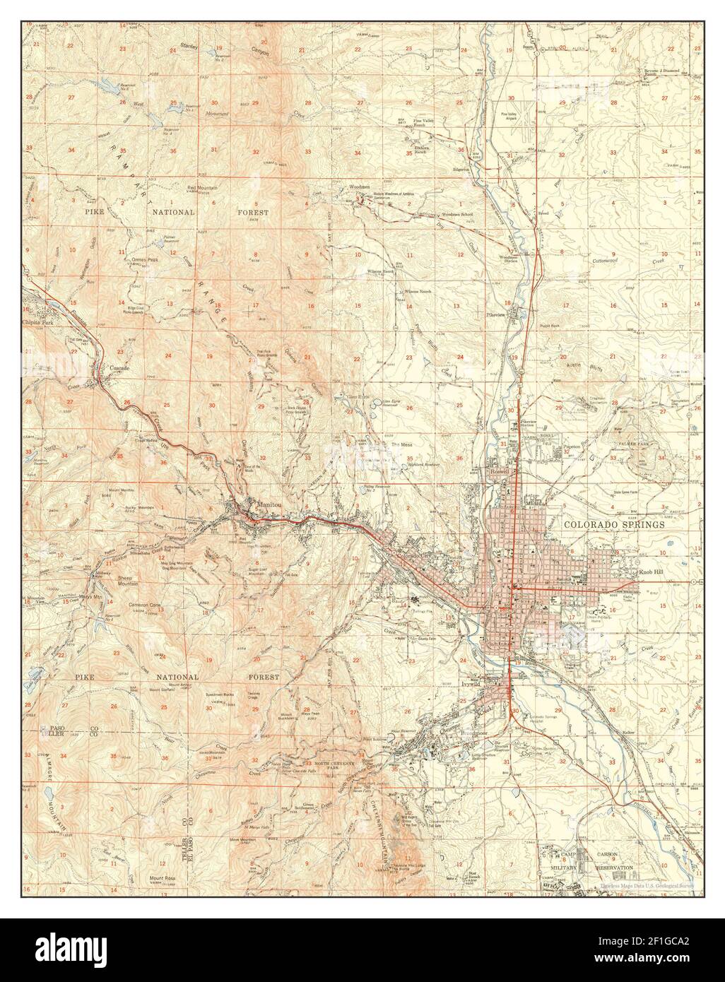 Colorado Springs, Colorado, map 1951, 1:62500, United States of America ...