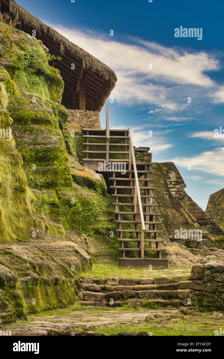 A closeup shot of a hand-carved pyramid's stairs placed at the top of a ...