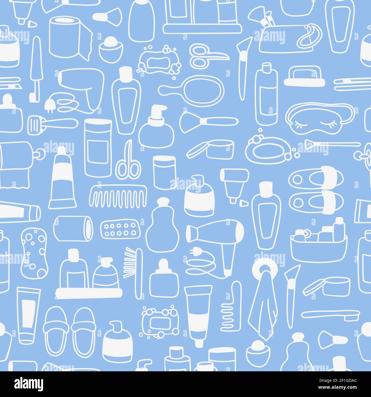 Bathroom set, seamless pattern. Hand drawn doodle background with ...