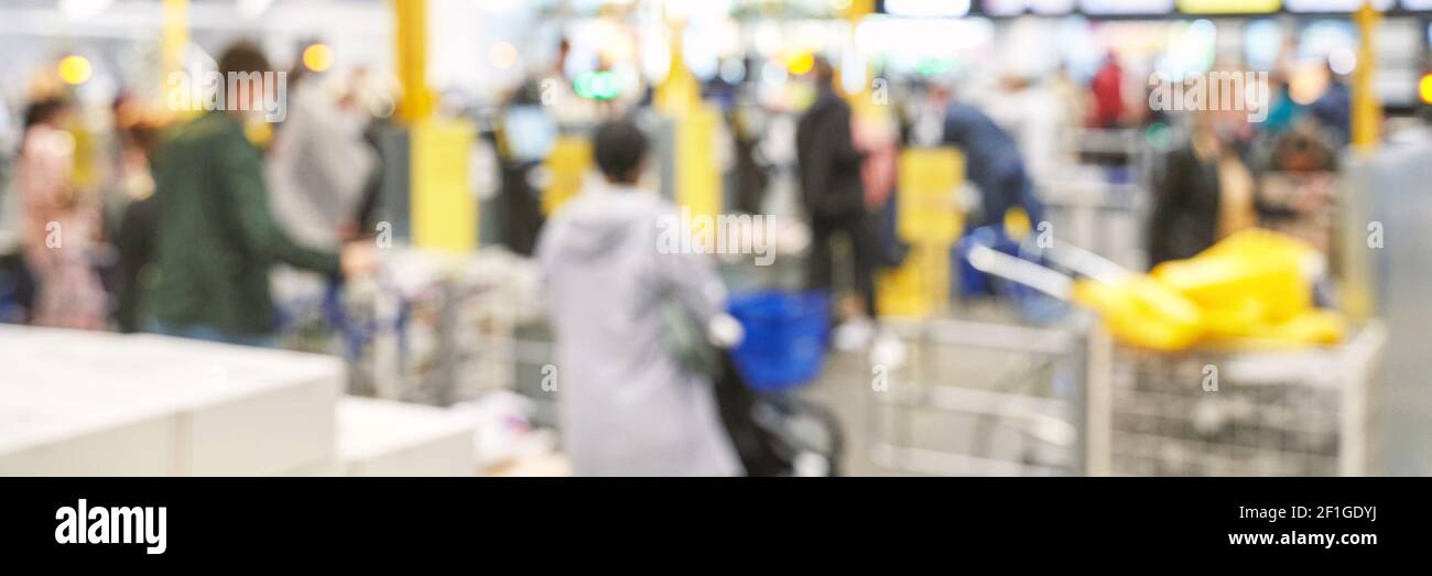People line in supermarket. Bank queue checkout. Office lobby crowd ...