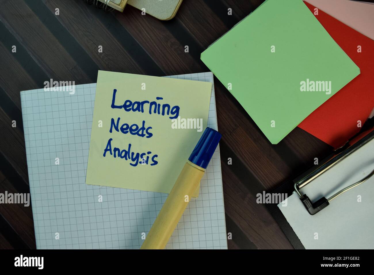 Learning Needs Analysis write on sticky notes isolated on Wooden Table ...