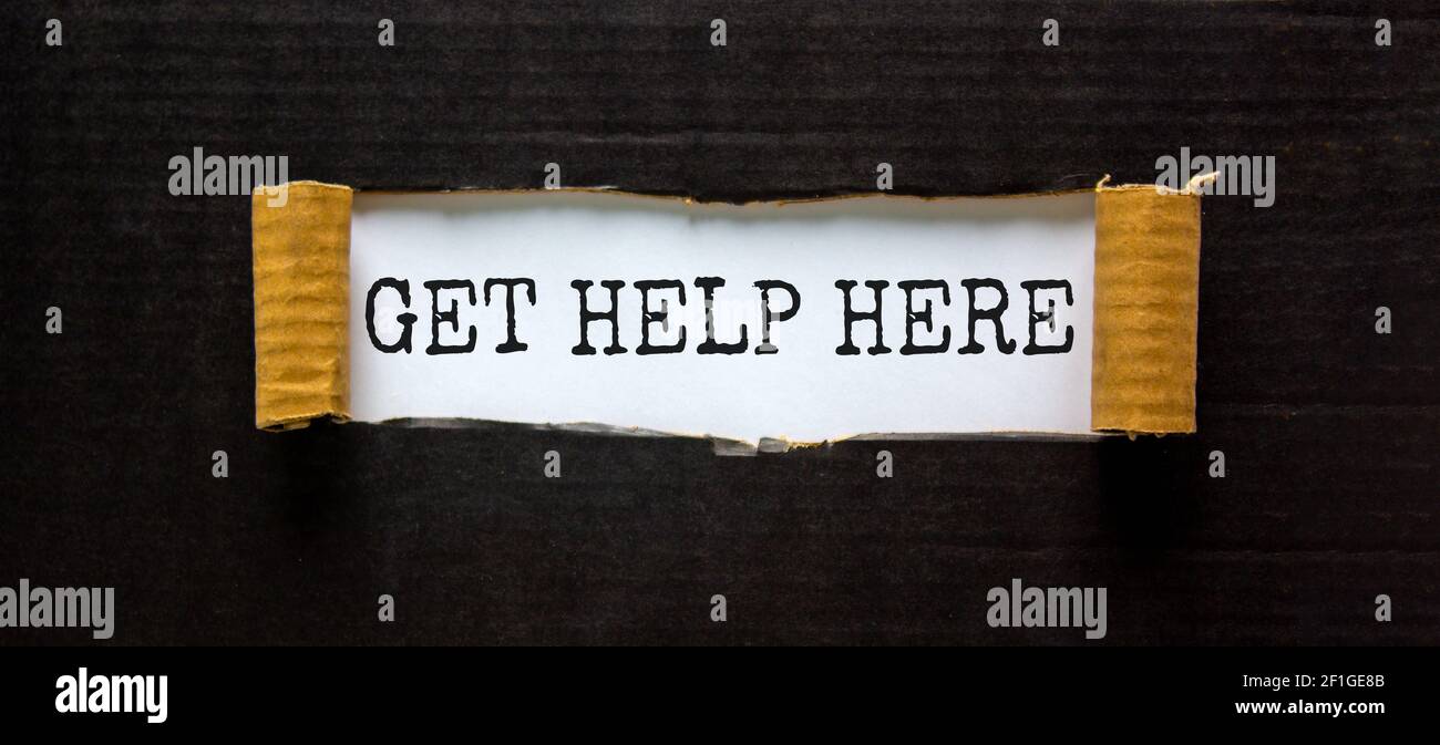 Support and get help here symbol. Words 'get help here' appearing ...