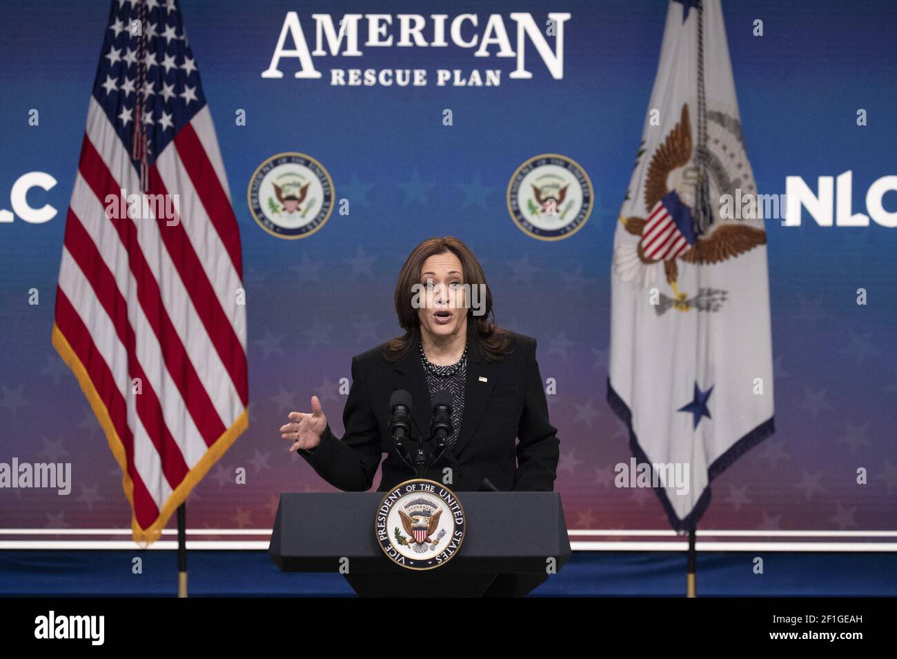 US Vice President Kamala Harris delivers virtual remarks to the ...