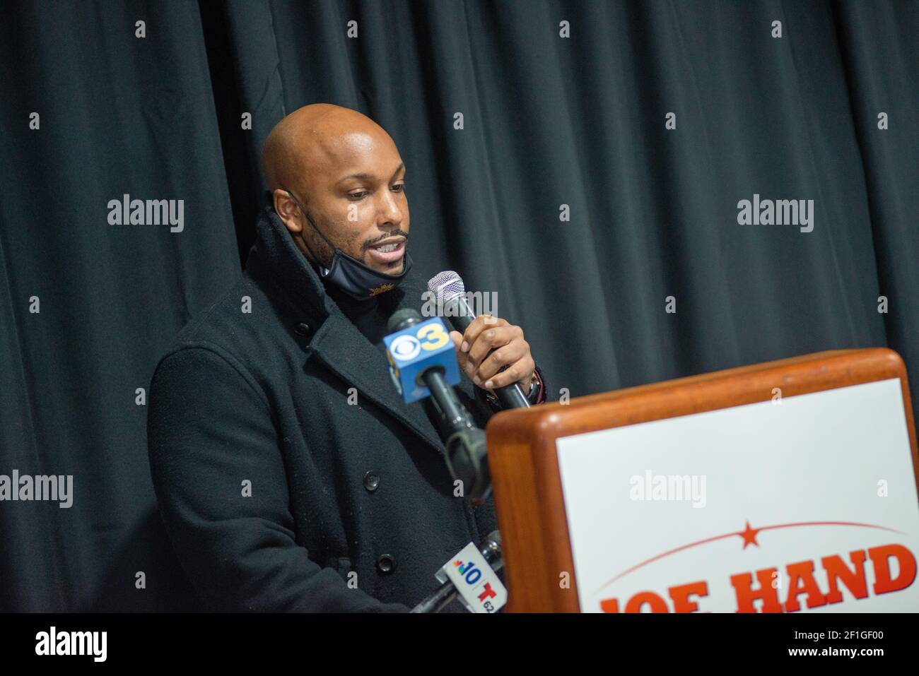 Feasterville, United States. 08th Mar, 2021. Joe Frazier Jr. speaks ...
