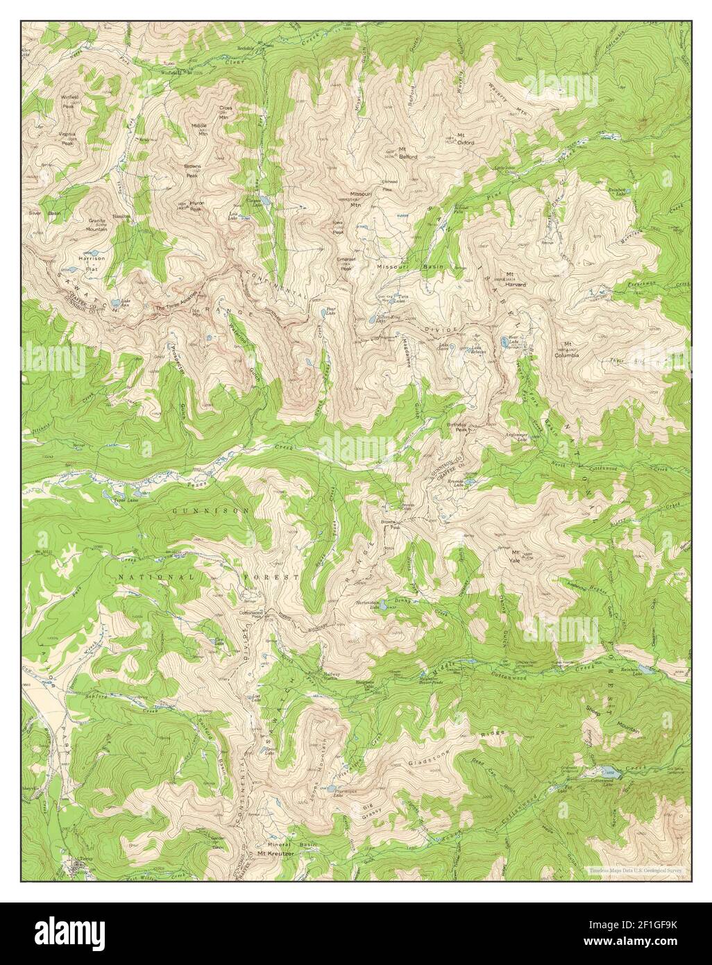 Mount Harvard, Colorado, map 1955, 1:62500, United States of America by ...