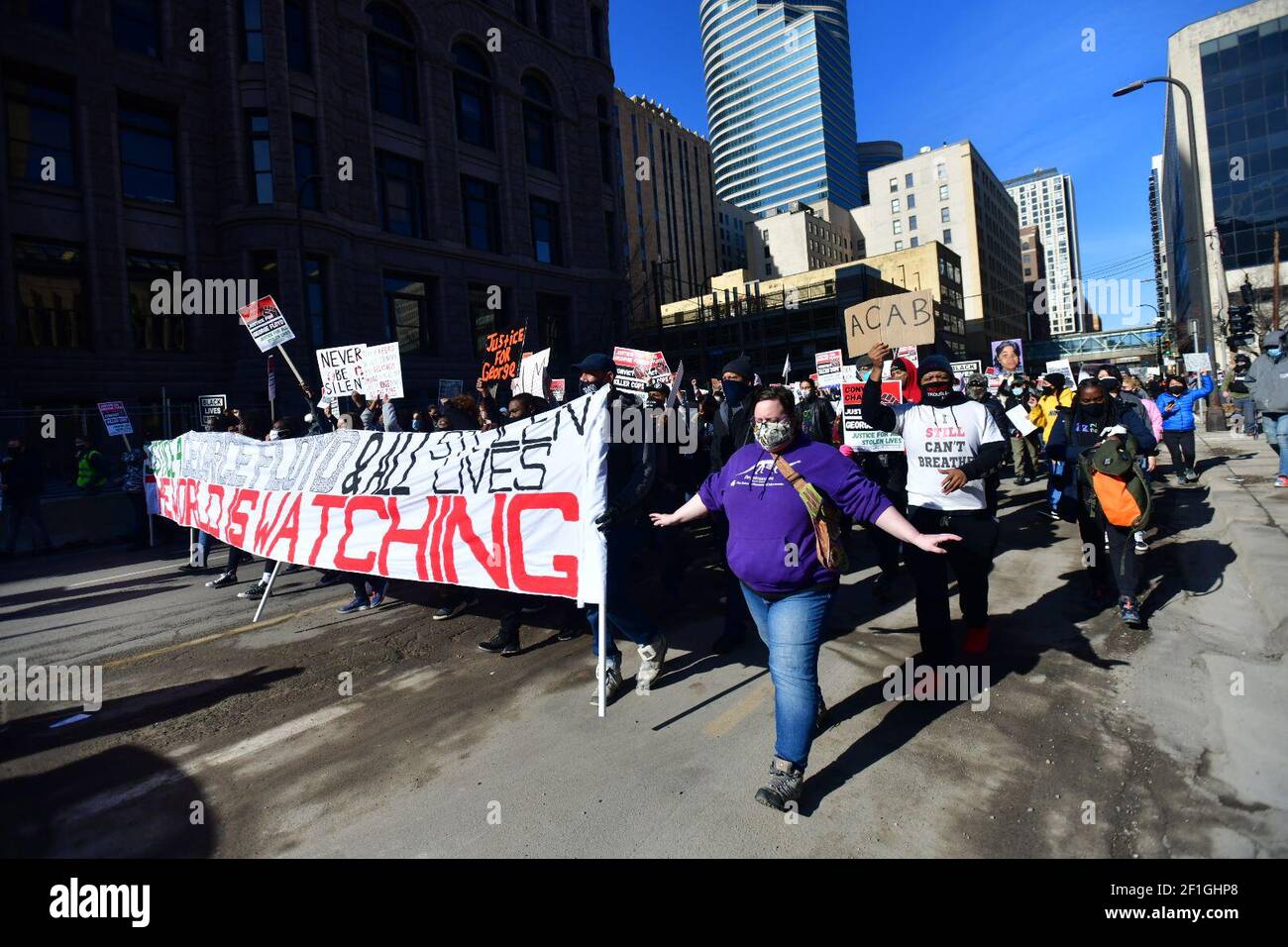 MINNEAPOLIS, MN - MARCH 08: General view of the protests during the ...
