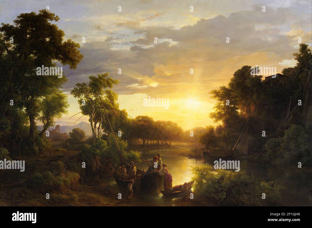 Art painting marko karoly italian landscapes at sunset hi-res stock ...
